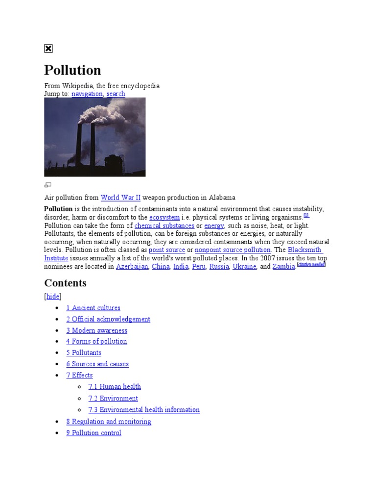 Pollution: Pollution Is The Introduction of Contaminants Into A Natural ...