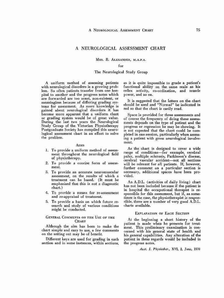 Neurological Assessment Chart | PDF | Physical Therapy | Neurology