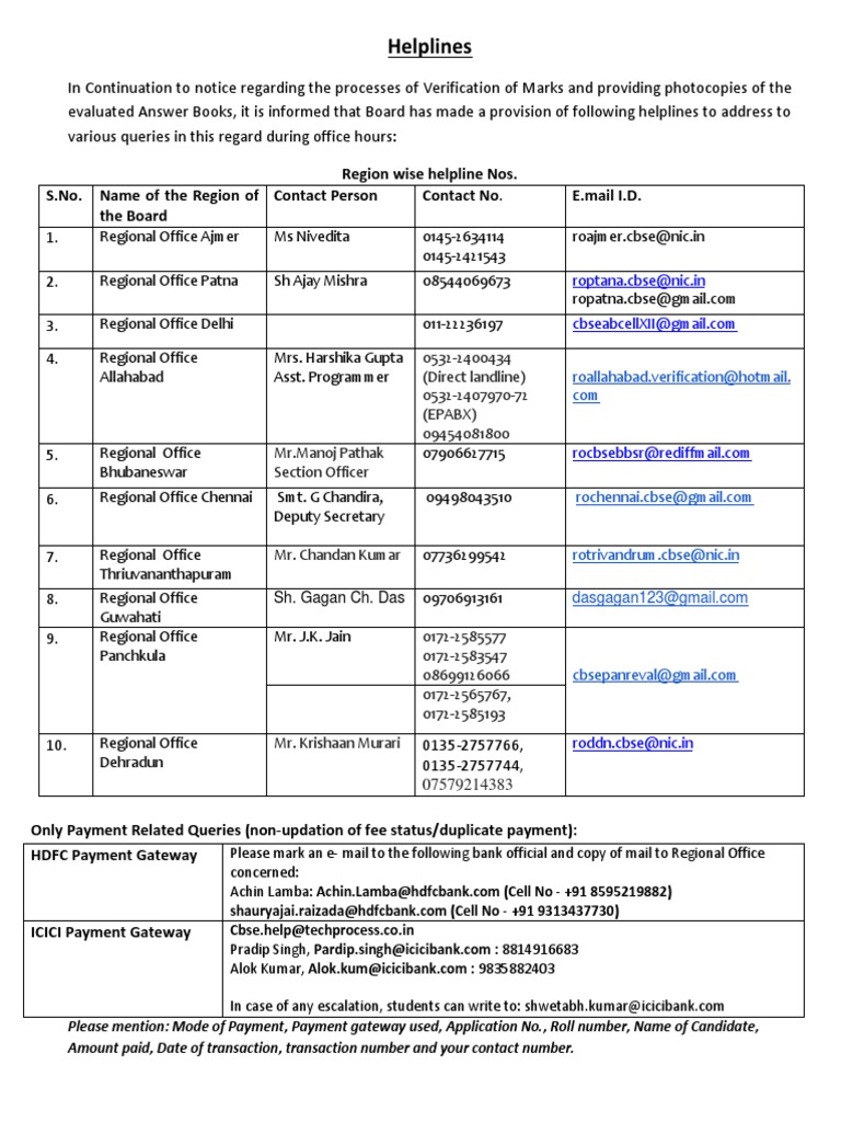 CBSE General Information Verification Helpline | PDF | Services ...