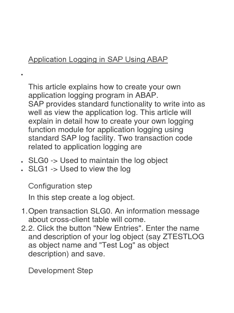 Application Logging in SAP Using ABAP | PDF | Subroutine | Databases