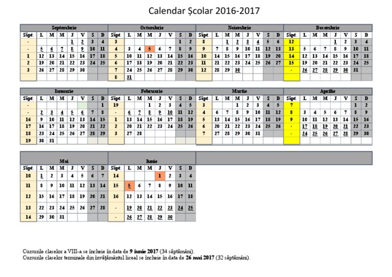 Calendar Școlar 2016-2017 | PDF