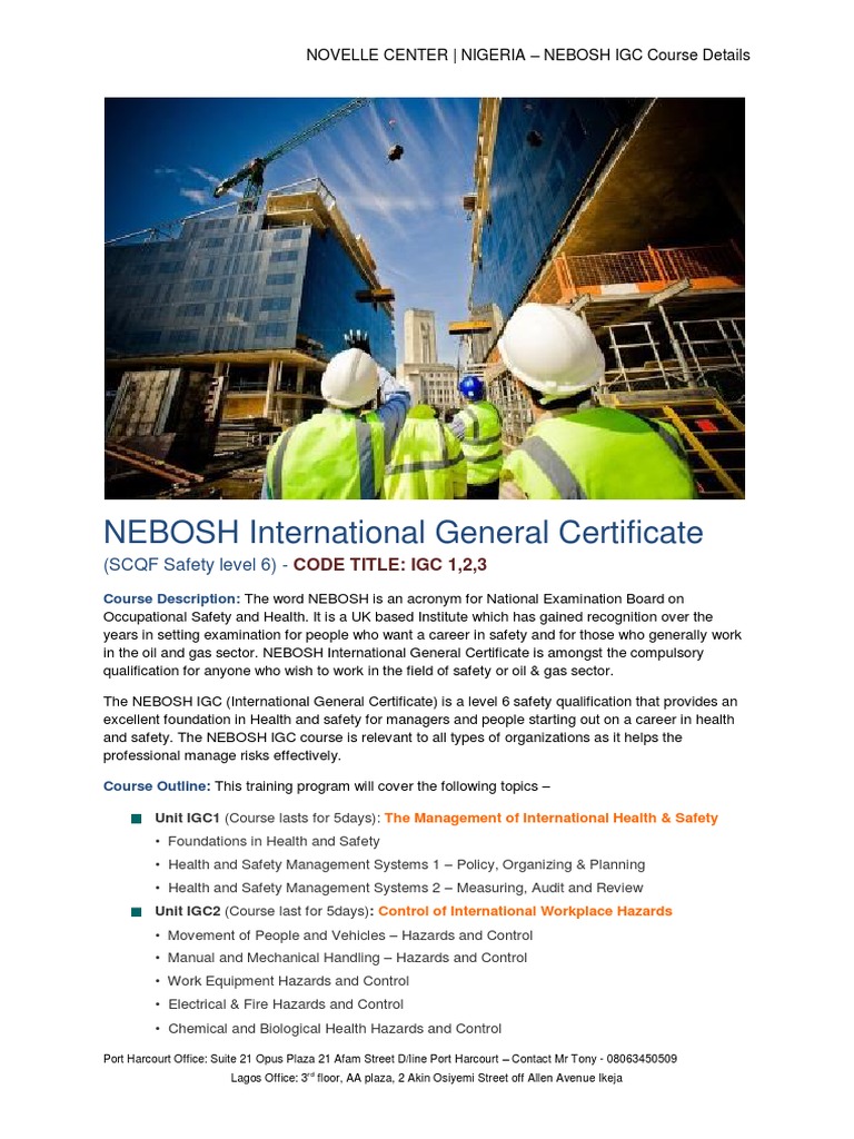 NEBOSH IGC Course Outline | PDF | Occupational Safety And Health | Test ...