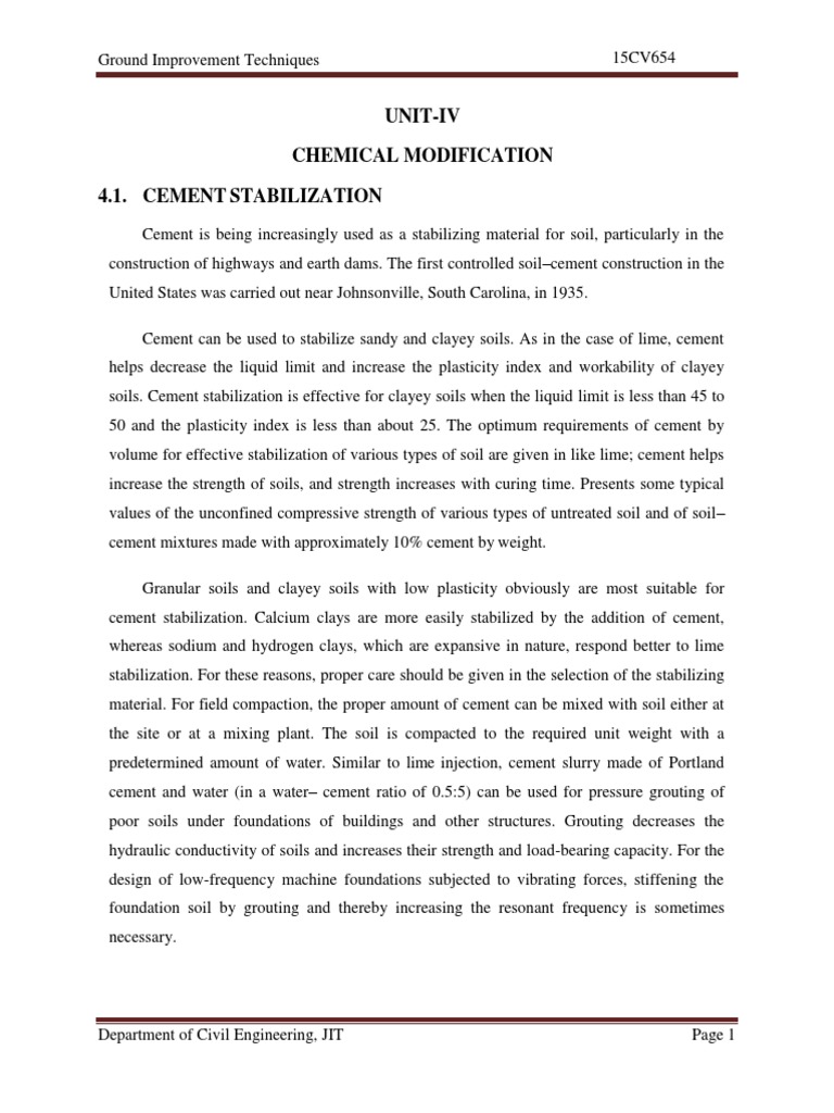 Unit-Iv Chemical Modification 4.1. Cement Stabilization | Download Free ...