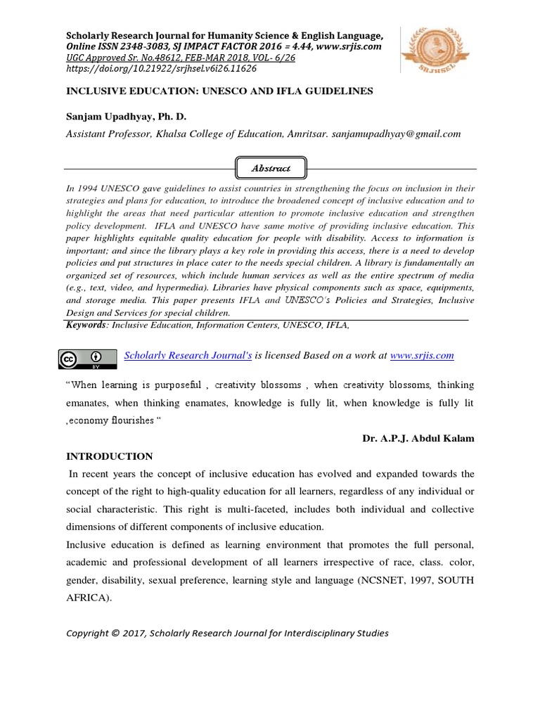 Inclusive Education: Unesco and Ifla Guidelines | PDF | Inclusion ...