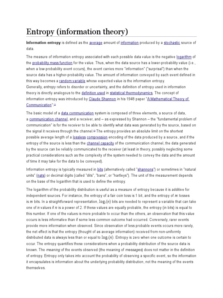 Entropy (Information Theory) | PDF | Statistics | Statistical Theory