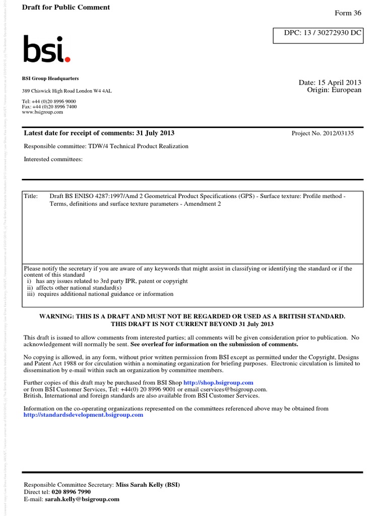[BS en ISO 4287 AMD2] -- Geometrical Product Specifications (GPS ...