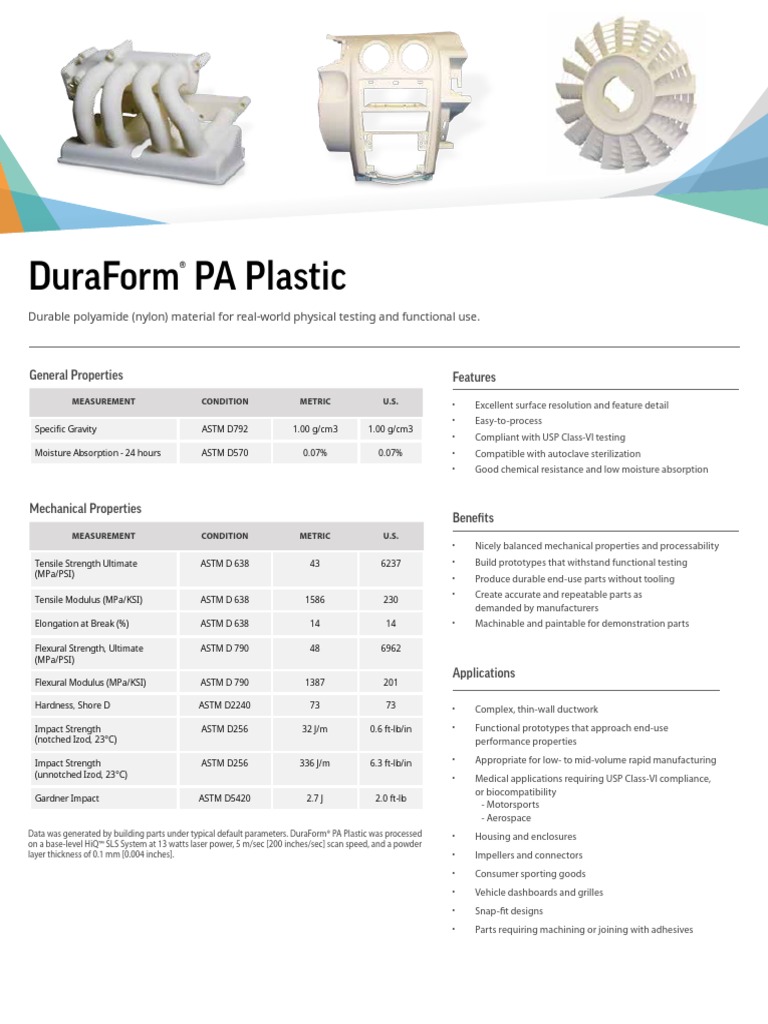 Duraform Pa Plastic: General Properties Features | PDF | Ultimate ...