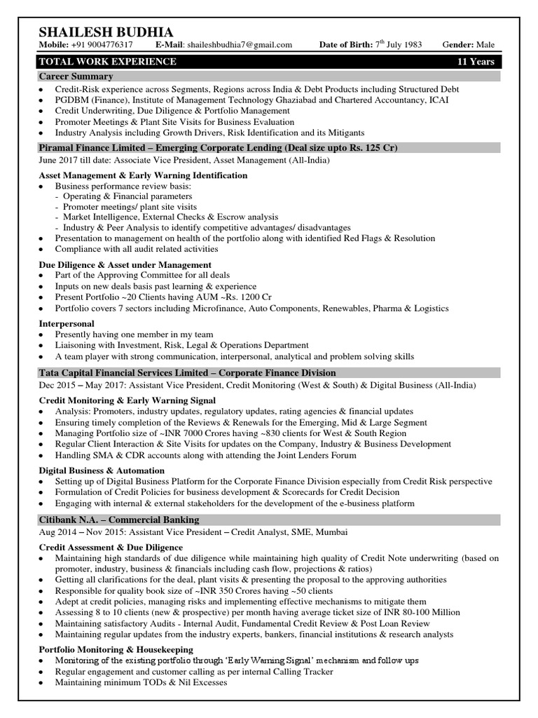 Resume - Shailesh Budhia | PDF | Risk | Business