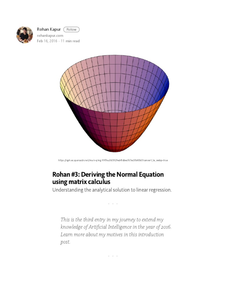 Deriving The Normal Equation Using Matrix Calculus | PDF | Matrix ...