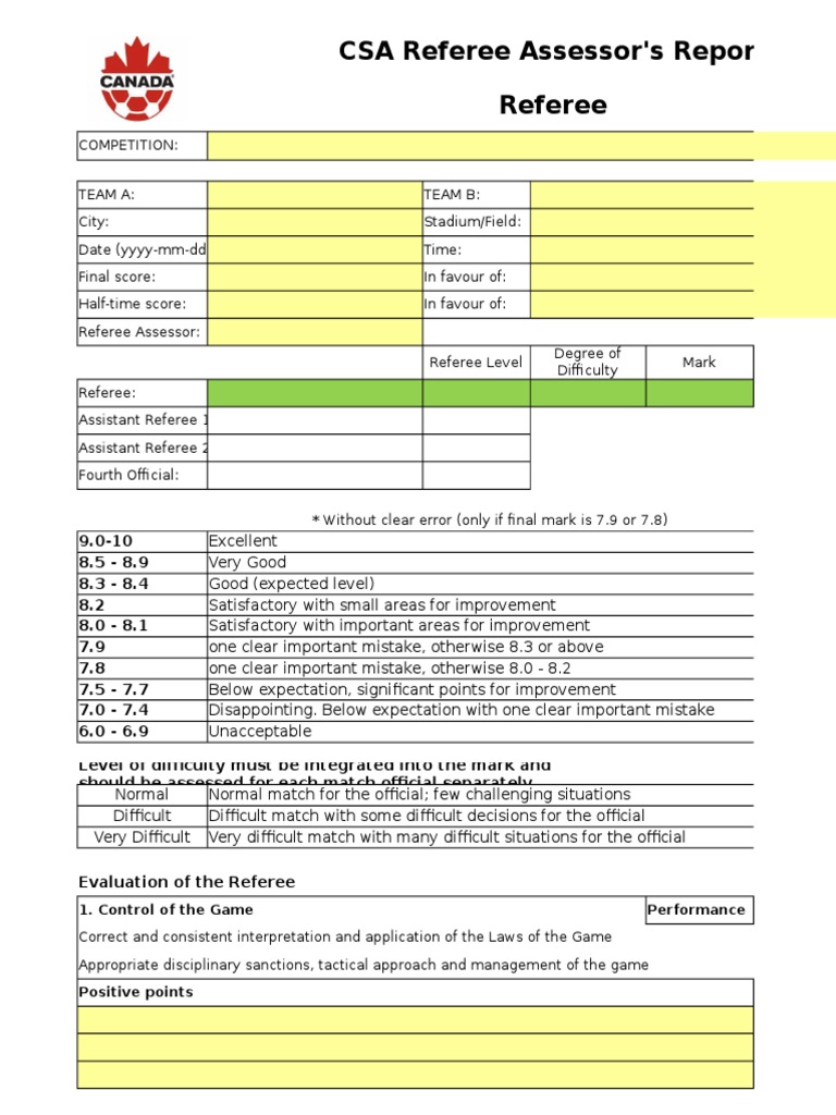 CSA Assessment Form | PDF | Sports | Business