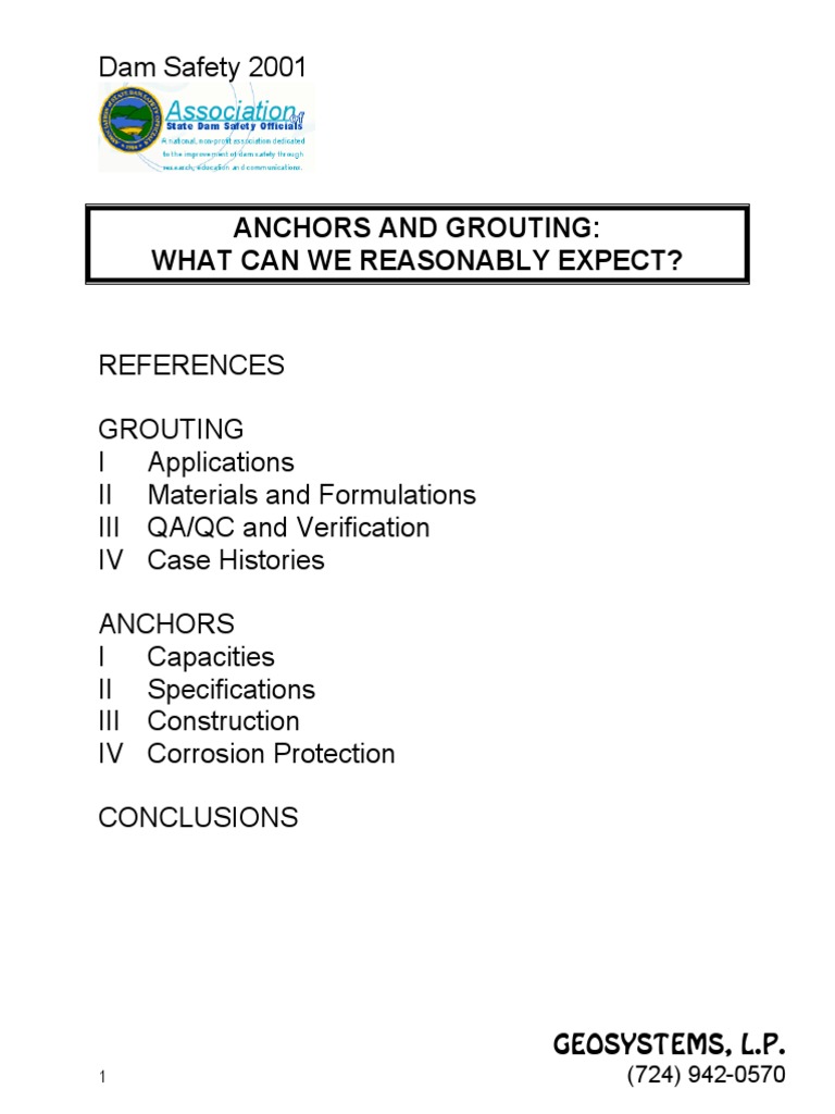 Dam Safety 2001 Anchors and Grouting Expectations | PDF | Engineering