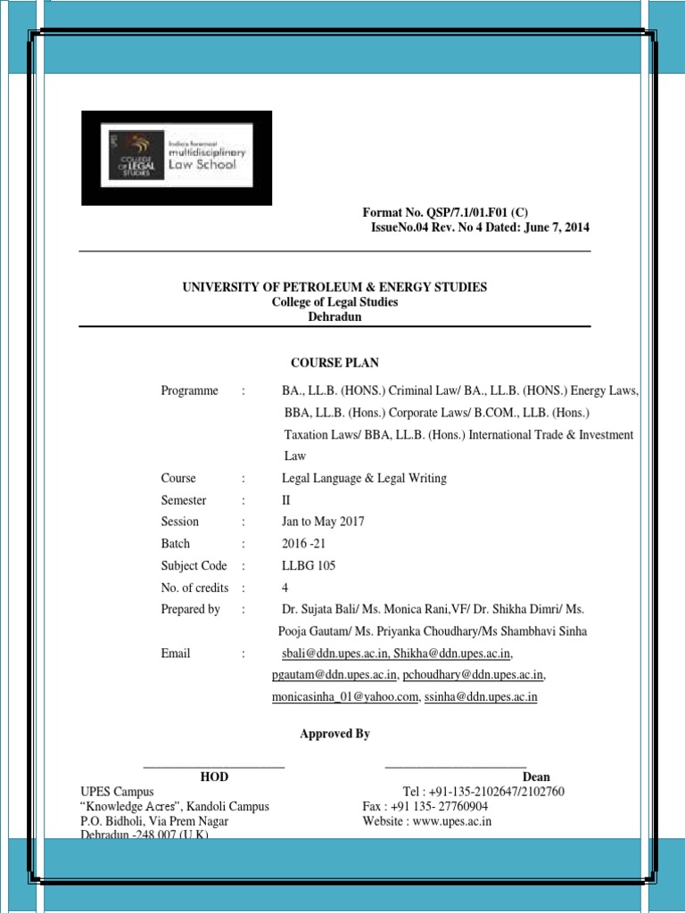 Legal Language Legal Writing Course Plan | PDF | Test (Assessment ...