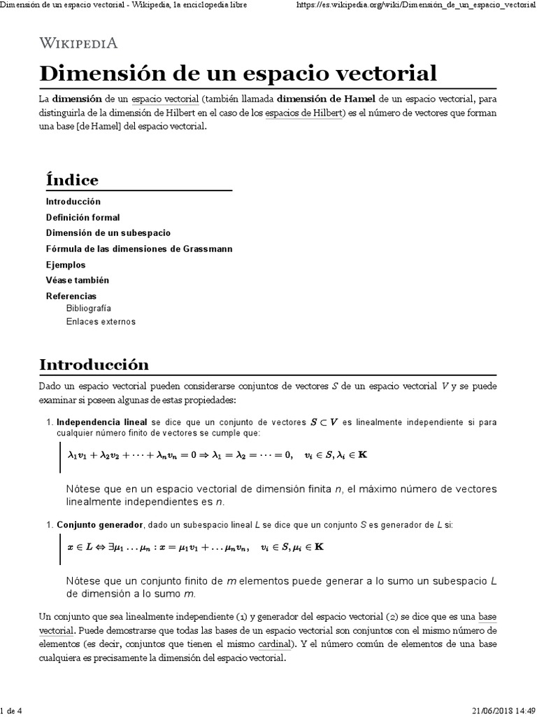Dimensión de Un Espacio Vectorial | PDF | Espacio vectorial | Conceptos ...