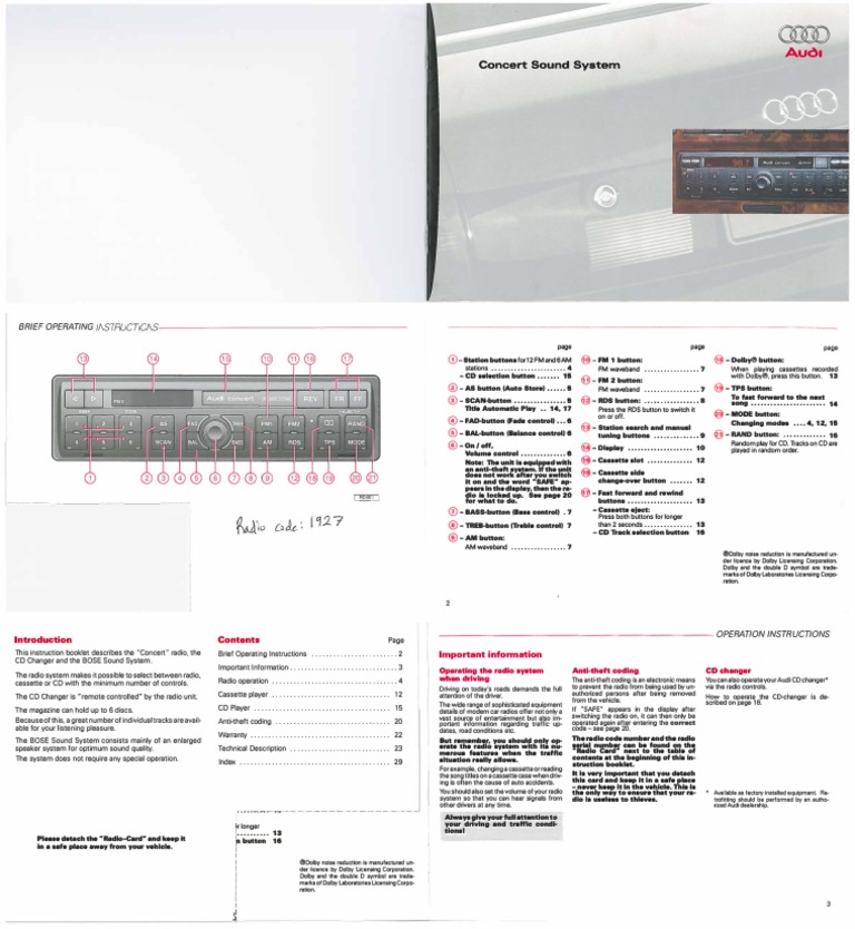 Audi Concert Stereo - Operation Instructions | PDF | Radio | Audio ...