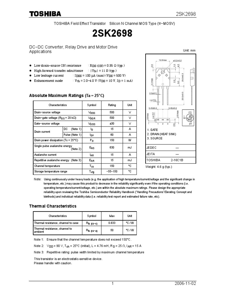 2sk2698 (F, T) | PDF | Field Effect Transistor | Reliability Engineering