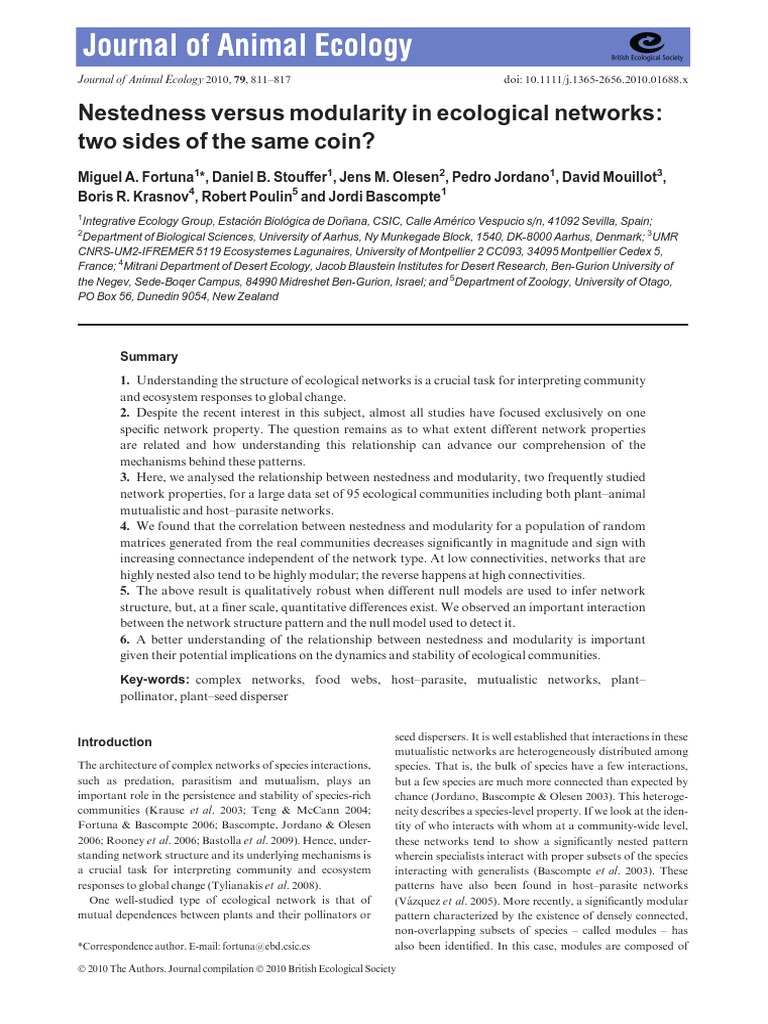 Nestedness Versus Modularity in Ecological Networks | PDF | Type I And ...