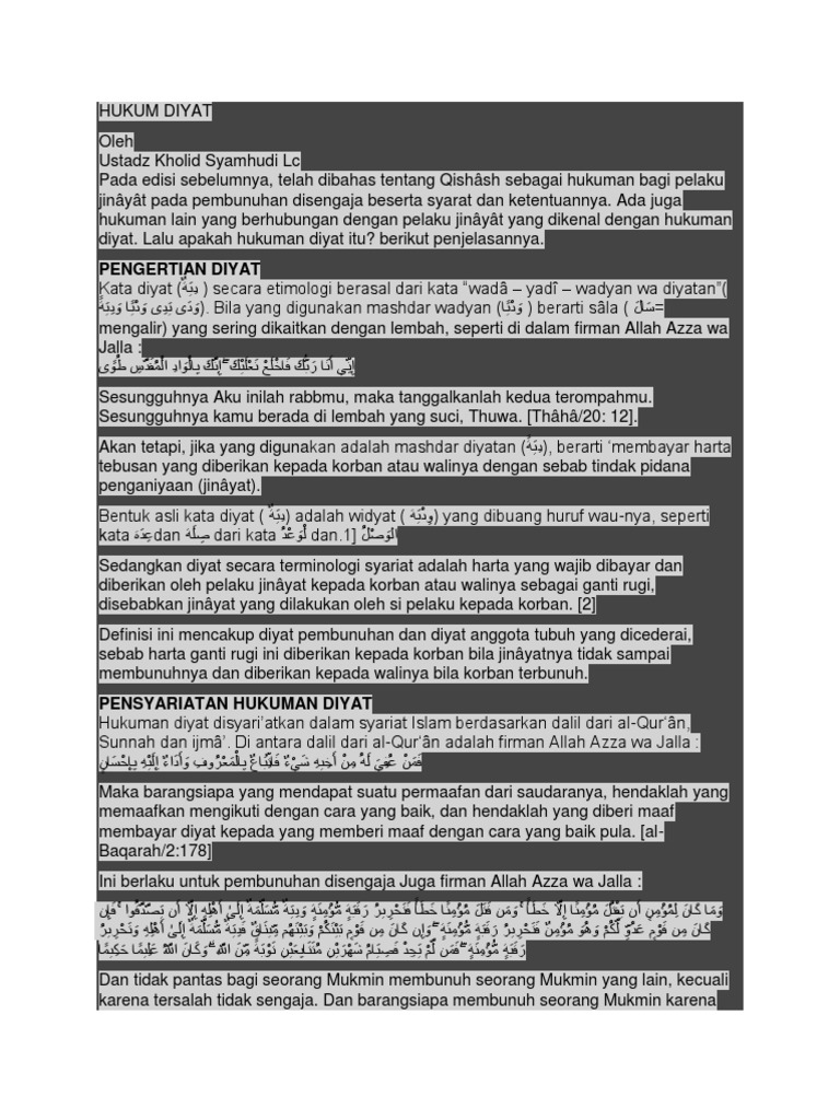 Hukum Diyat | PDF