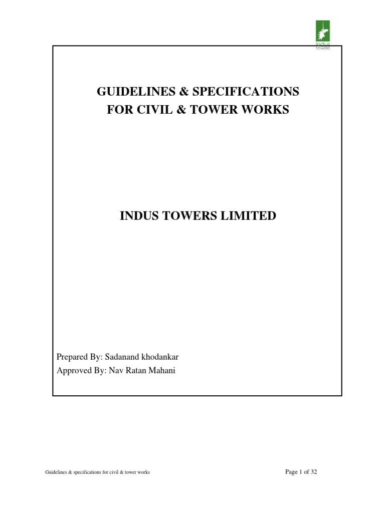 Indus Towers Civil Work Guidelines | PDF | Concrete | Paint