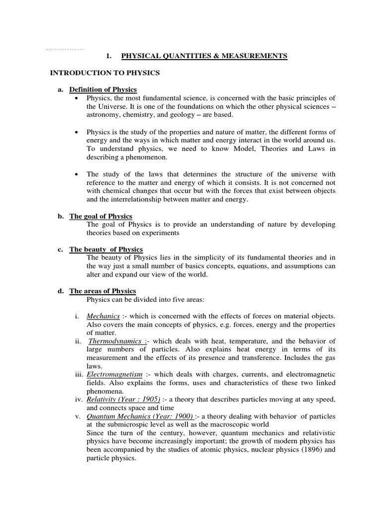 An Introduction to the Fundamental Areas and Goals of Physics | PDF ...