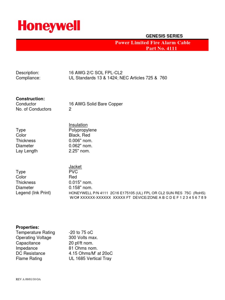 Genesis Series: Power Limited Fire Alarm Cable Part No. 4111 | PDF ...