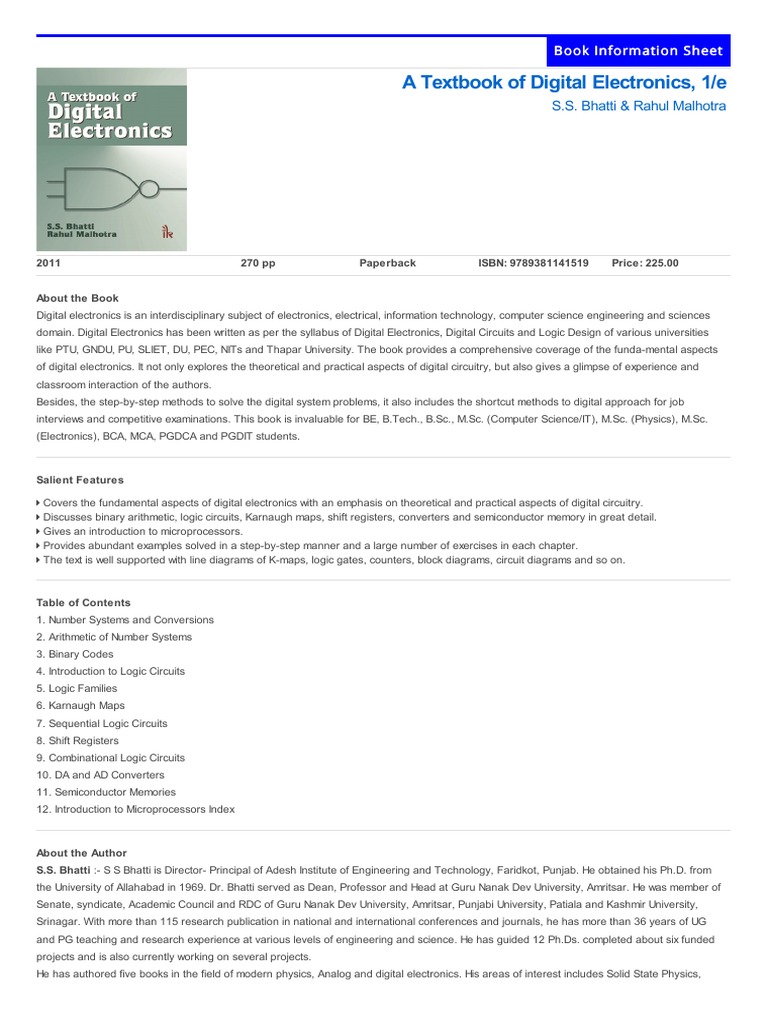 Digital Electronics Text Book Info Sheet | PDF | Digital Electronics ...