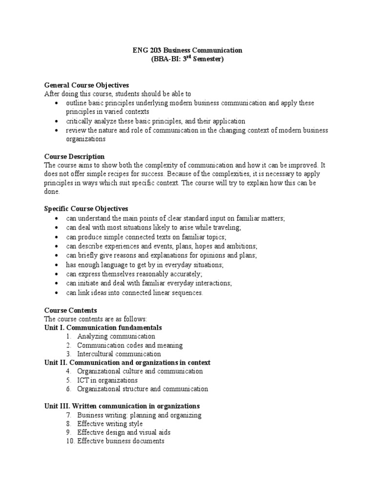 Business Communication Bba Bi New Course | PDF | Interpersonal ...