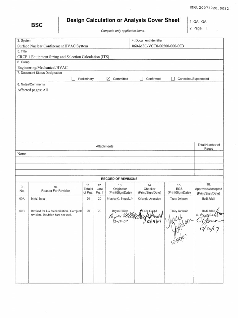 Design Calculation or Analysis Cover Sheet SSC: Iz!-E-Gf | Download ...
