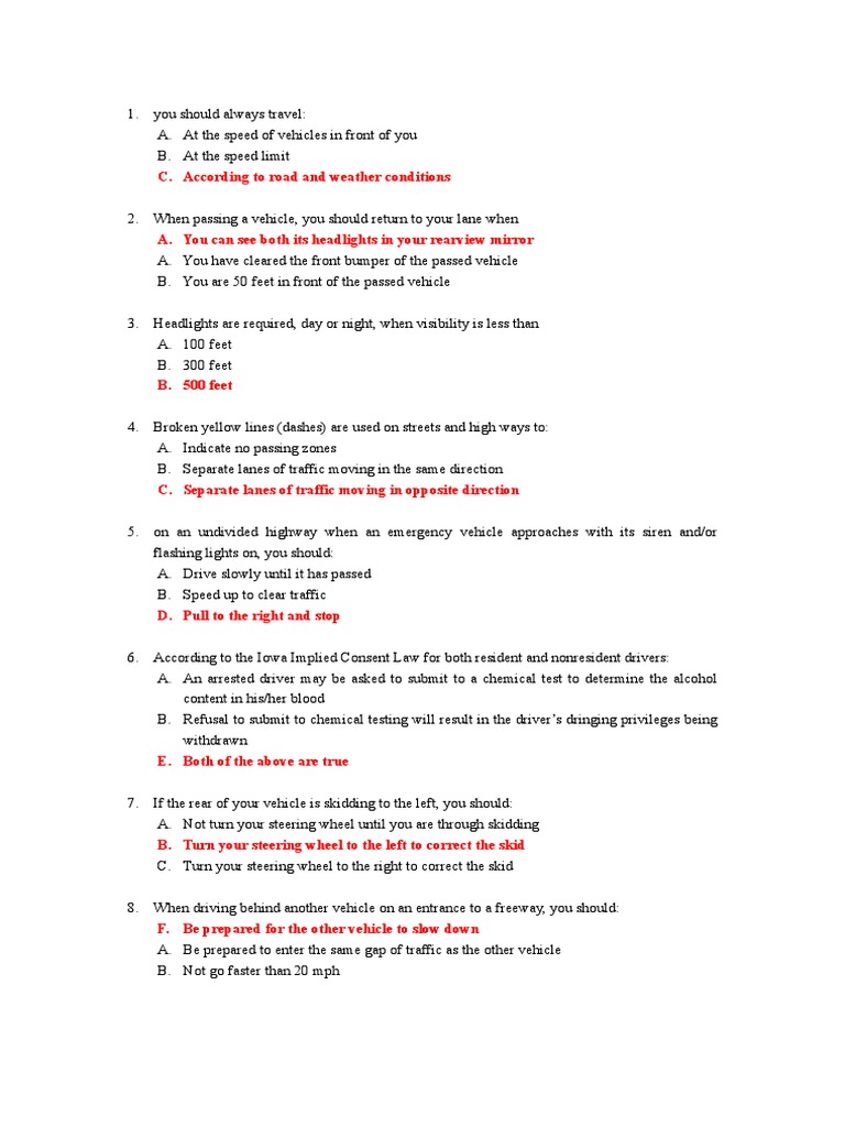 Iowa Driver Test Questions | PDF | Pedestrian Crossing | Traffic