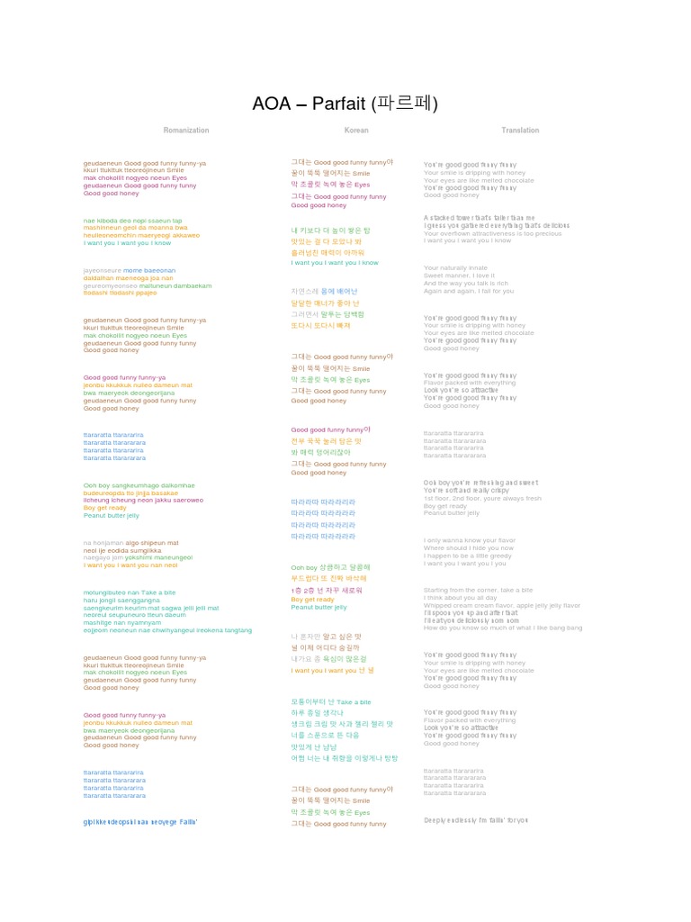 AOA - Parfait (파르페) : Romanization Korean Translation | PDF | Foods ...