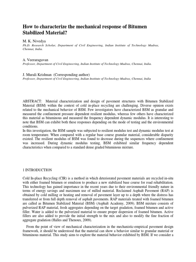How To Characterize The Mechanical Response of Bitumen Stabilized ...