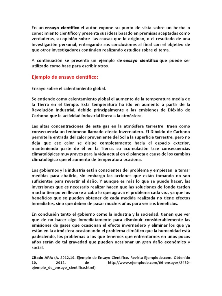 Ejemplo de Ensayo Cientifico | Tierra | Calentamiento global