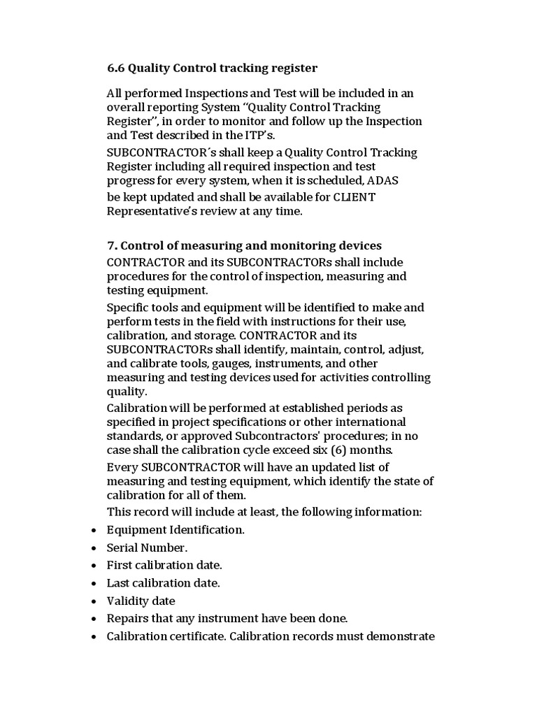 6.6 Quality Control Tracking Register | PDF