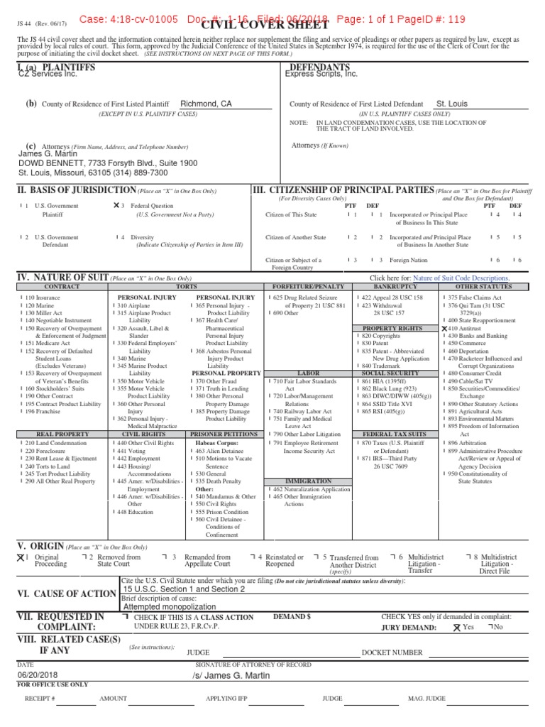 Civil Cover Sheet: I. (A) Plaintiffs Defendants | PDF | Tort | Lawsuit