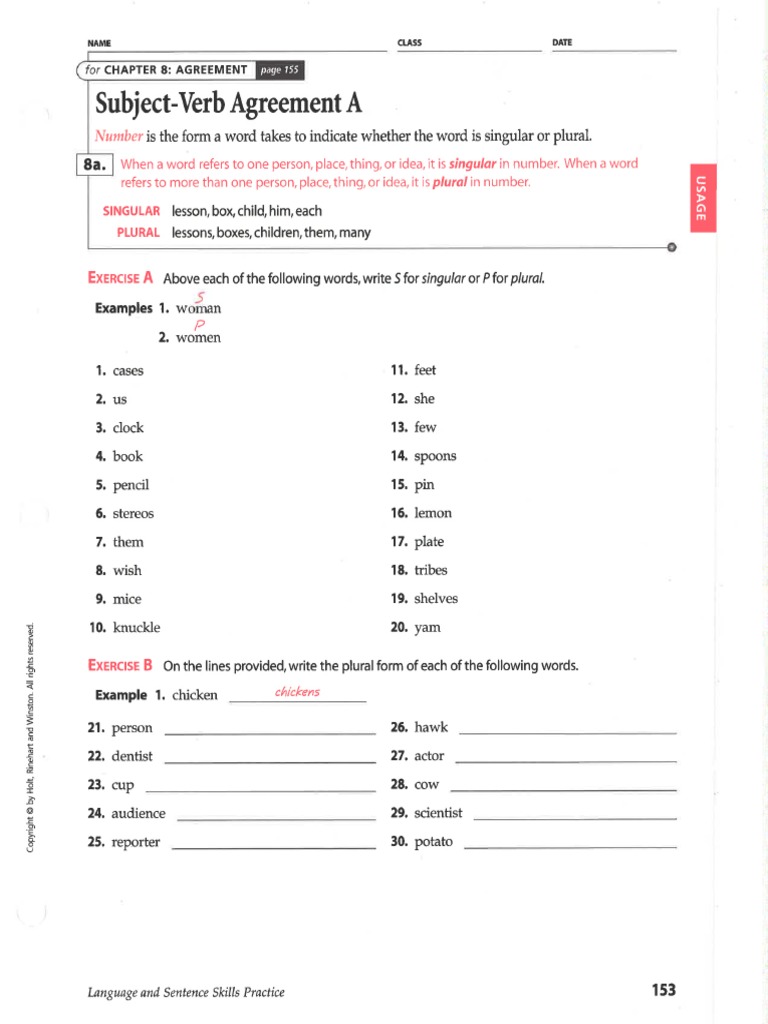 Subject-Verb Agreement Worksheets | PDF