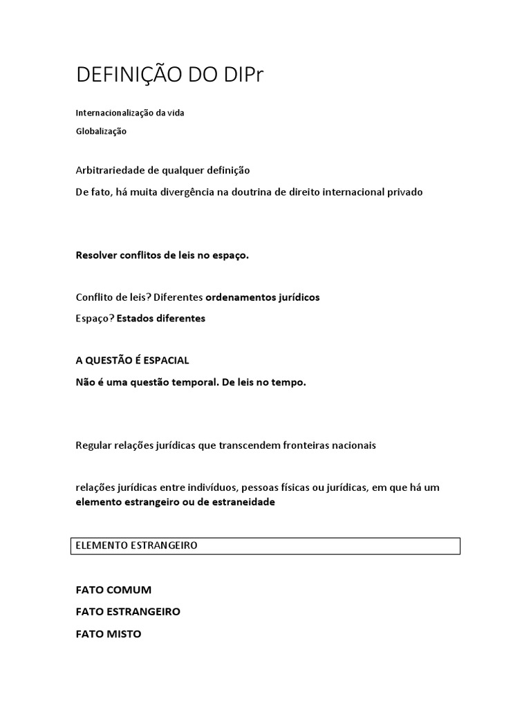 Esquema Primeira Aula DIPr | PDF | Direito Internacional | Estatuto