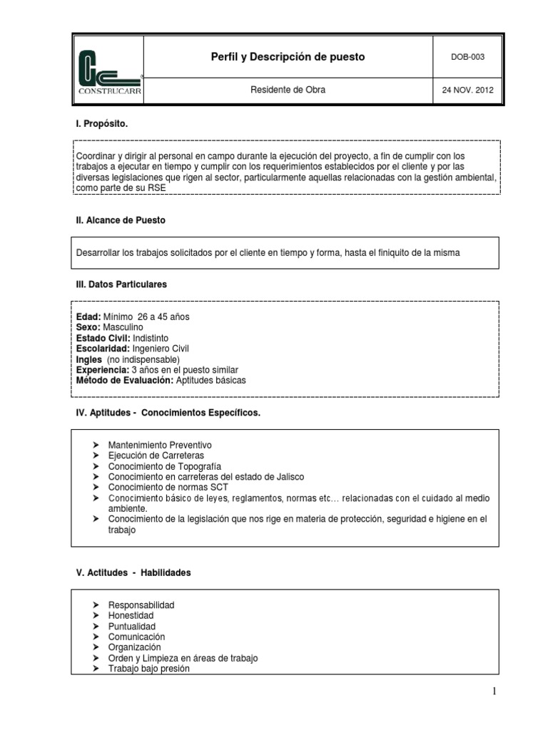 Perfil Residente De Obra Pdf Software Business