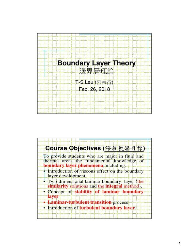 Boundary Layer Theory: Course Objectives (課程教學目標) | PDF
