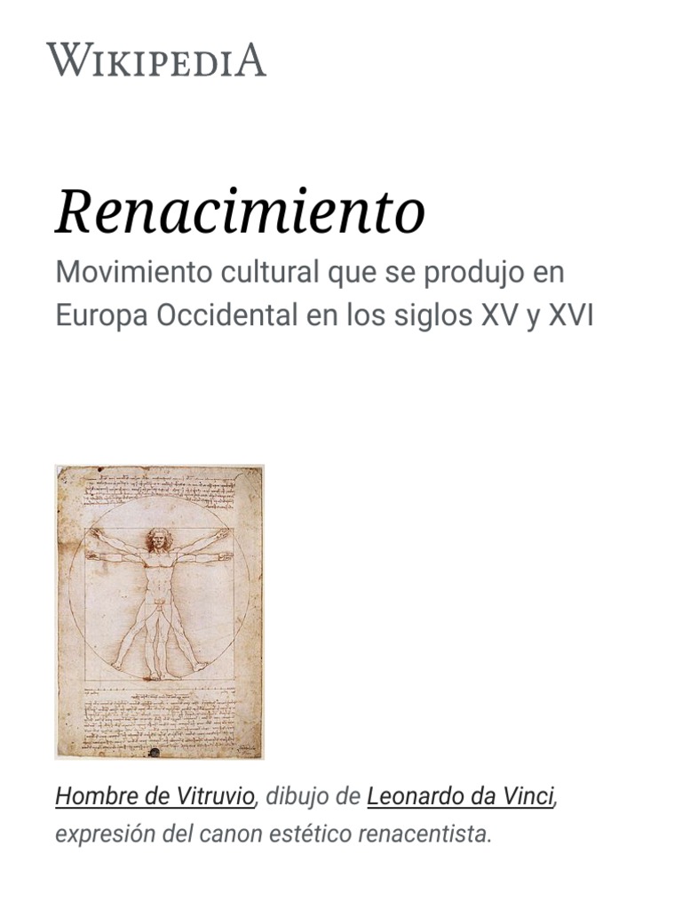 Renacimiento - Wikipedia, La Enciclopedia Libre | PDF | Renacimiento ...