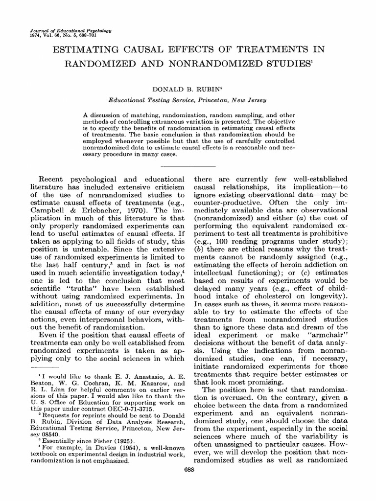 Estimating Causal Effects of Treatments in Randomized and Nonrandomized Studies | PDF ...
