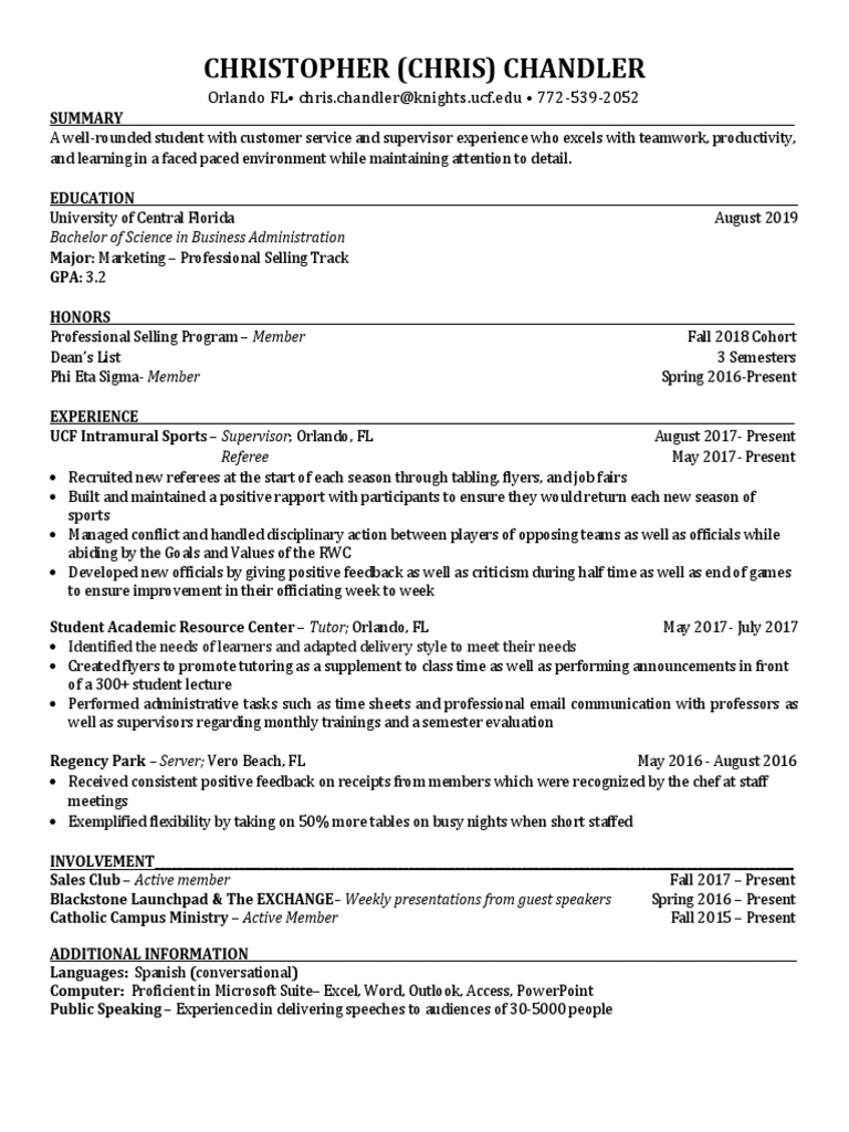 Chandler Chris Resume | PDF | Behavior Modification | Communication