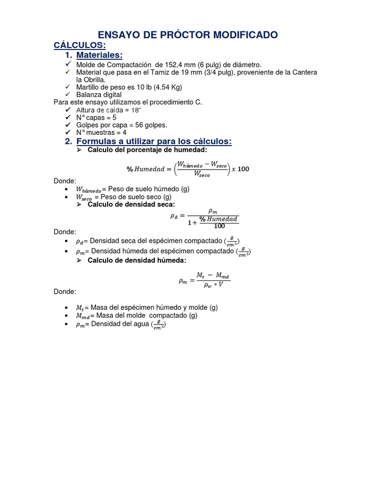 Ensayo de Próctor Modificado | PDF | Humedad | Agua