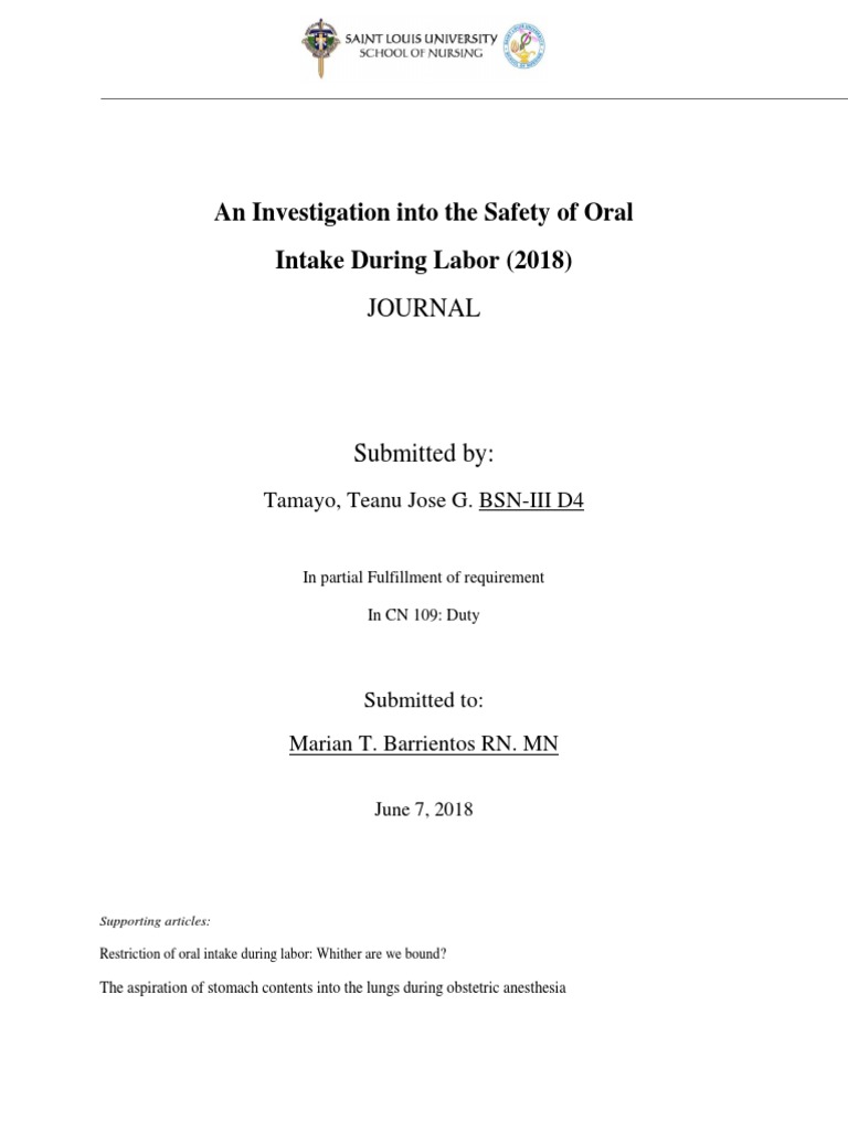 An Investigation Into The Safety of Oral Intake During Labor (2018 ...