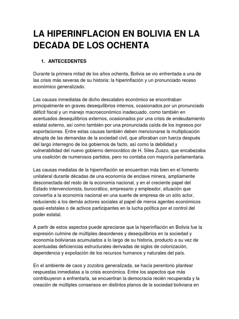 La Hiperinflacion en Bolivia en La Decada de Los Ochenta | PDF ...