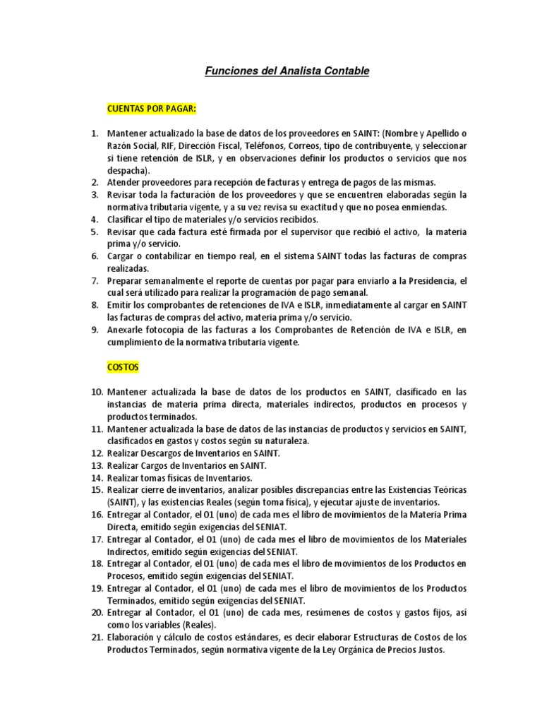 Funciones Del Analista Contable | PDF | Contabilidad | Business