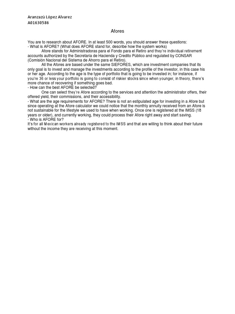 Aranzazú López Alvarez A01630586 Afores | PDF