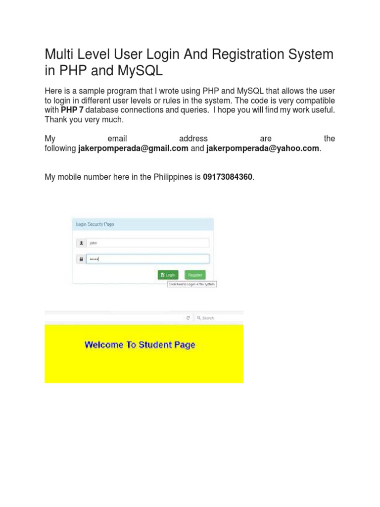 Multi Level User Login and Registration System in PHP and MySQL | PDF | Computer Data | Databases