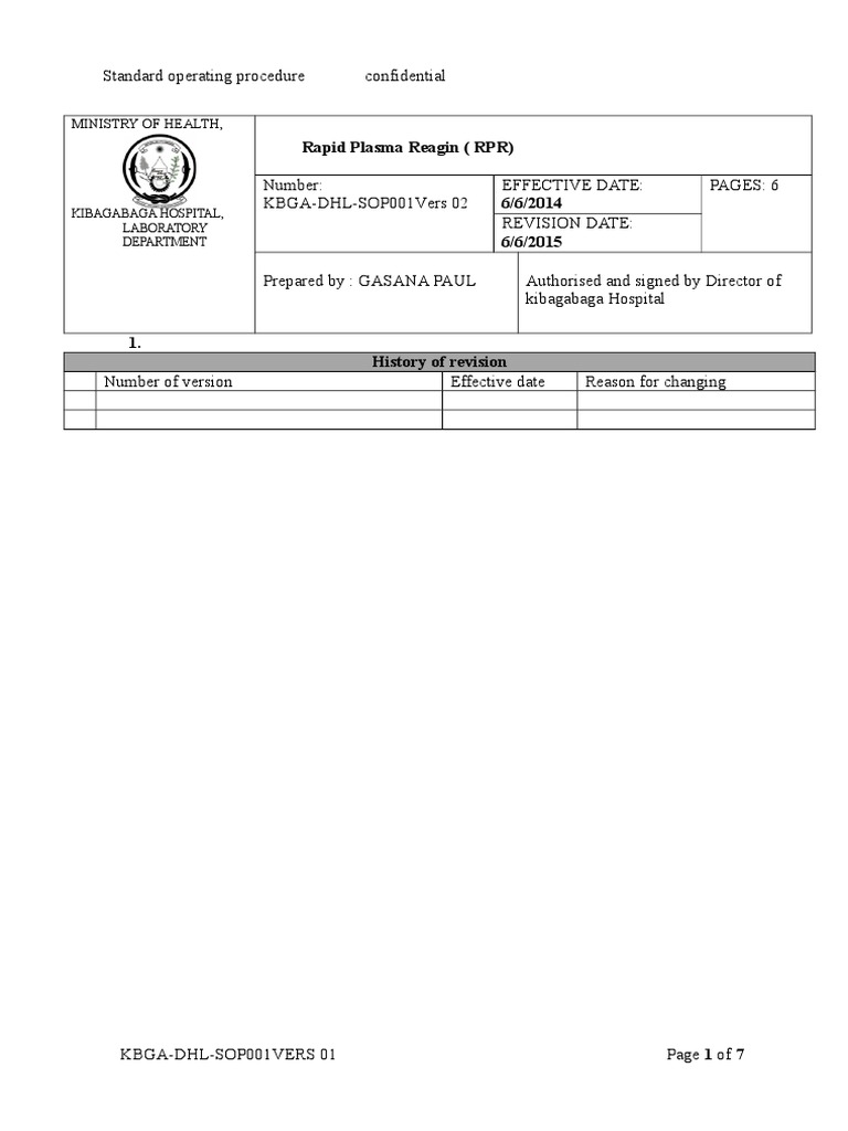 Rapid Plasma Reagin (RPR) | PDF | Sexually Transmitted Infection ...