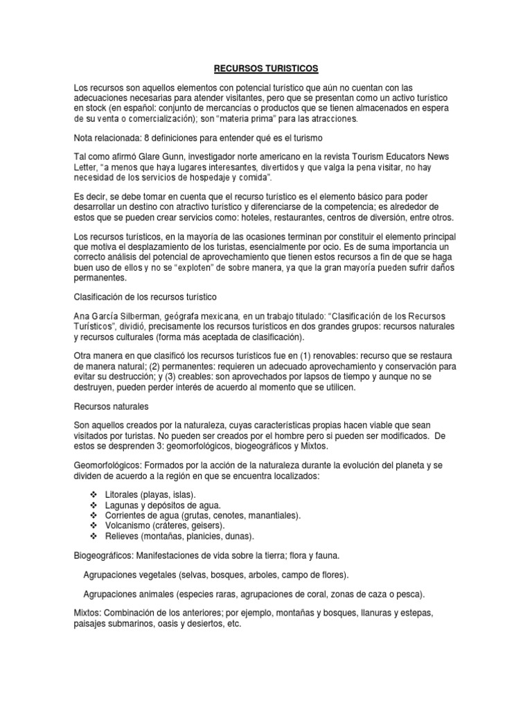 Recursos Turísticos y su Clasificación | PDF | Turismo | Transporte