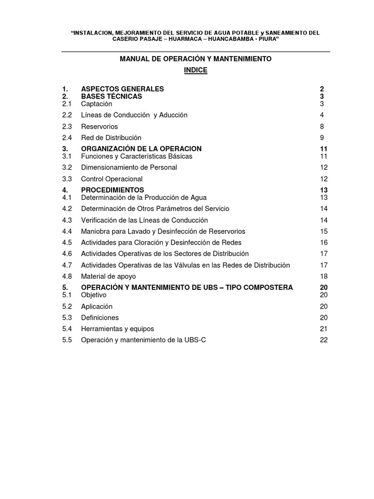 Manual de Operacion y Mantenimiento Sanemaiento | PDF | Reservorio | Agua