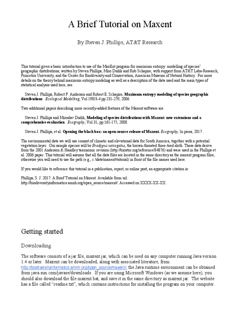 A Brief Tutorial On Maxent: Getting Started | PDF | Receiver Operating ...
